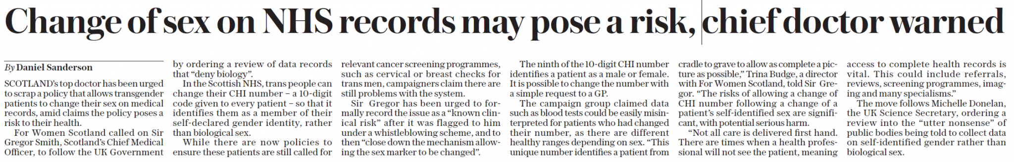 NHS CHI Number - For Women Scotland